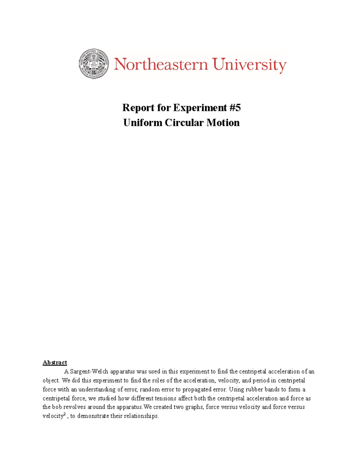 [ PHYS 1152, Sec. 45] Experiment 5 - Report for Experiment Uniform ...