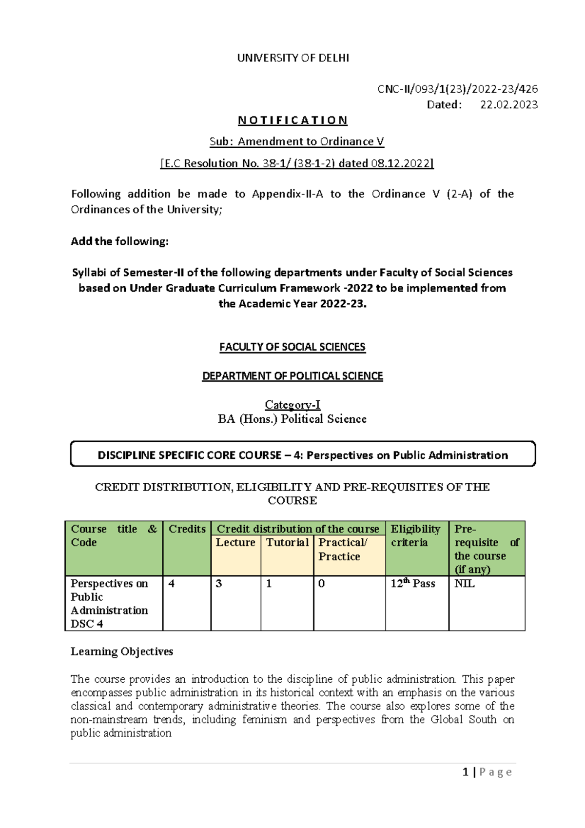 NEP Syllabus Semester 2 - UNIVERSITY OF DELHI CNC-II/093/1(23)/2022-23/ ...