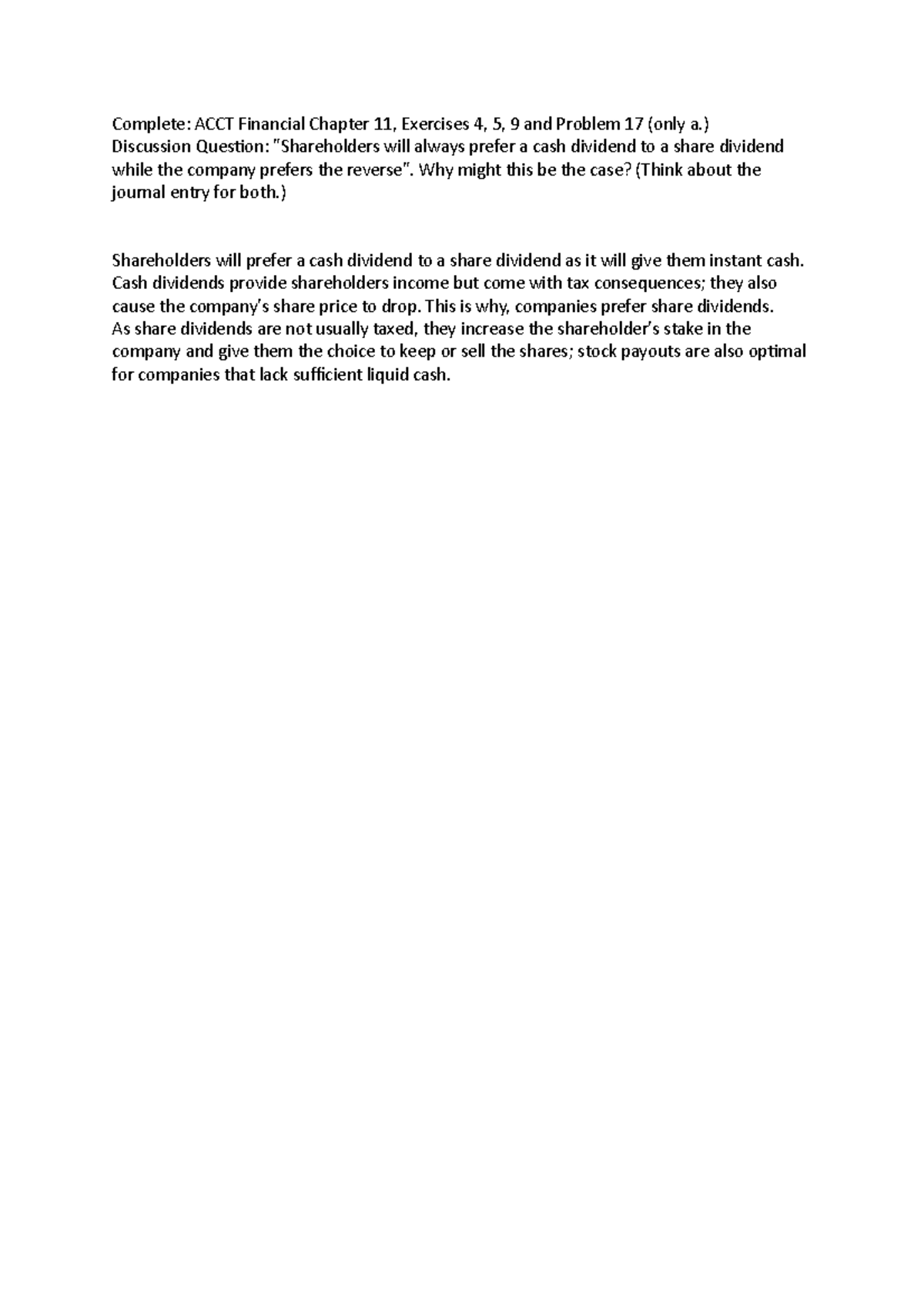 Tutorial Week 4 - Complete: ACCT Financial Chapter 11, Exercises 4, 5 ...