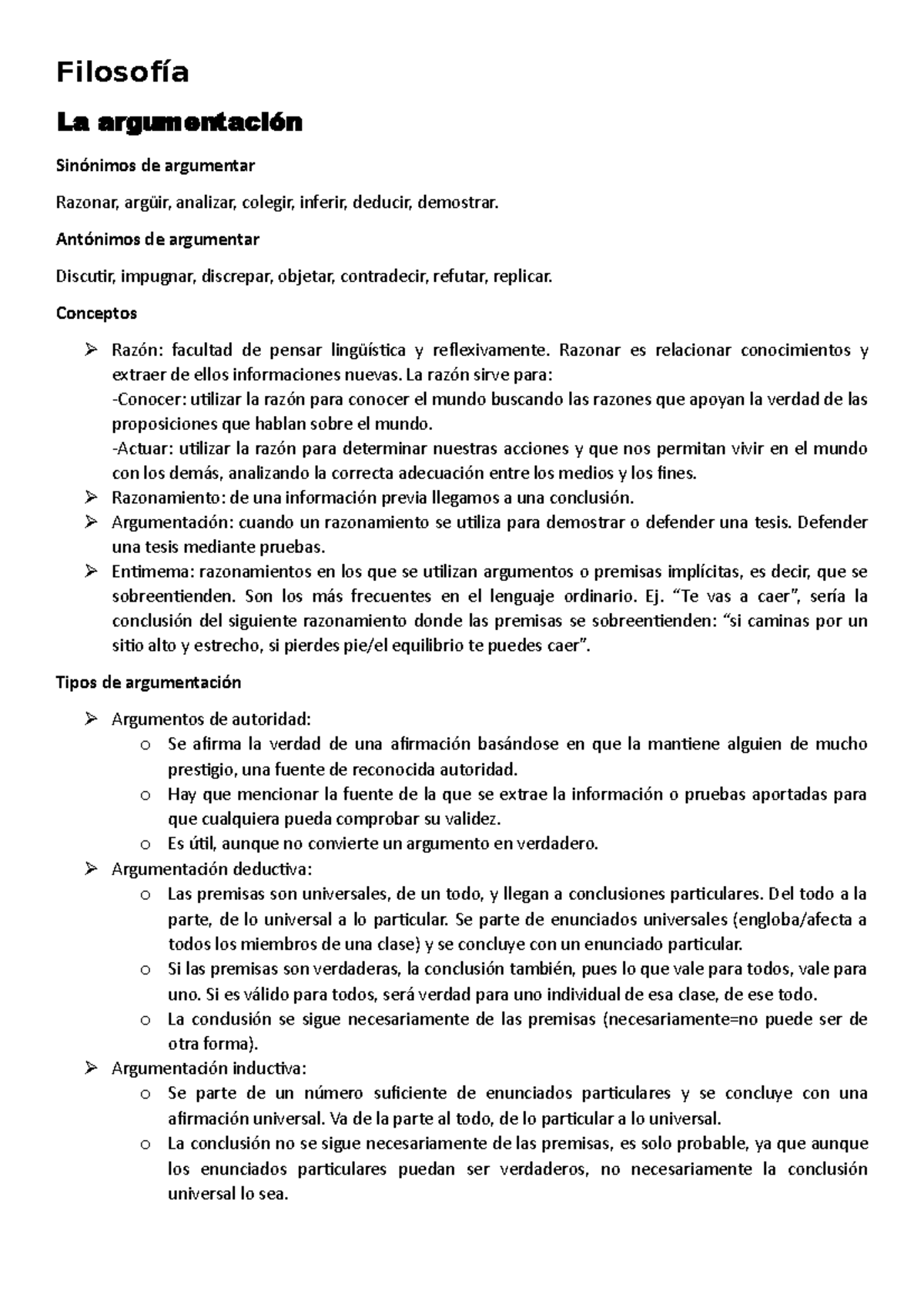Resumenes filosofía 1 bachiller - Filosofía La argumentación Sinónimos ...
