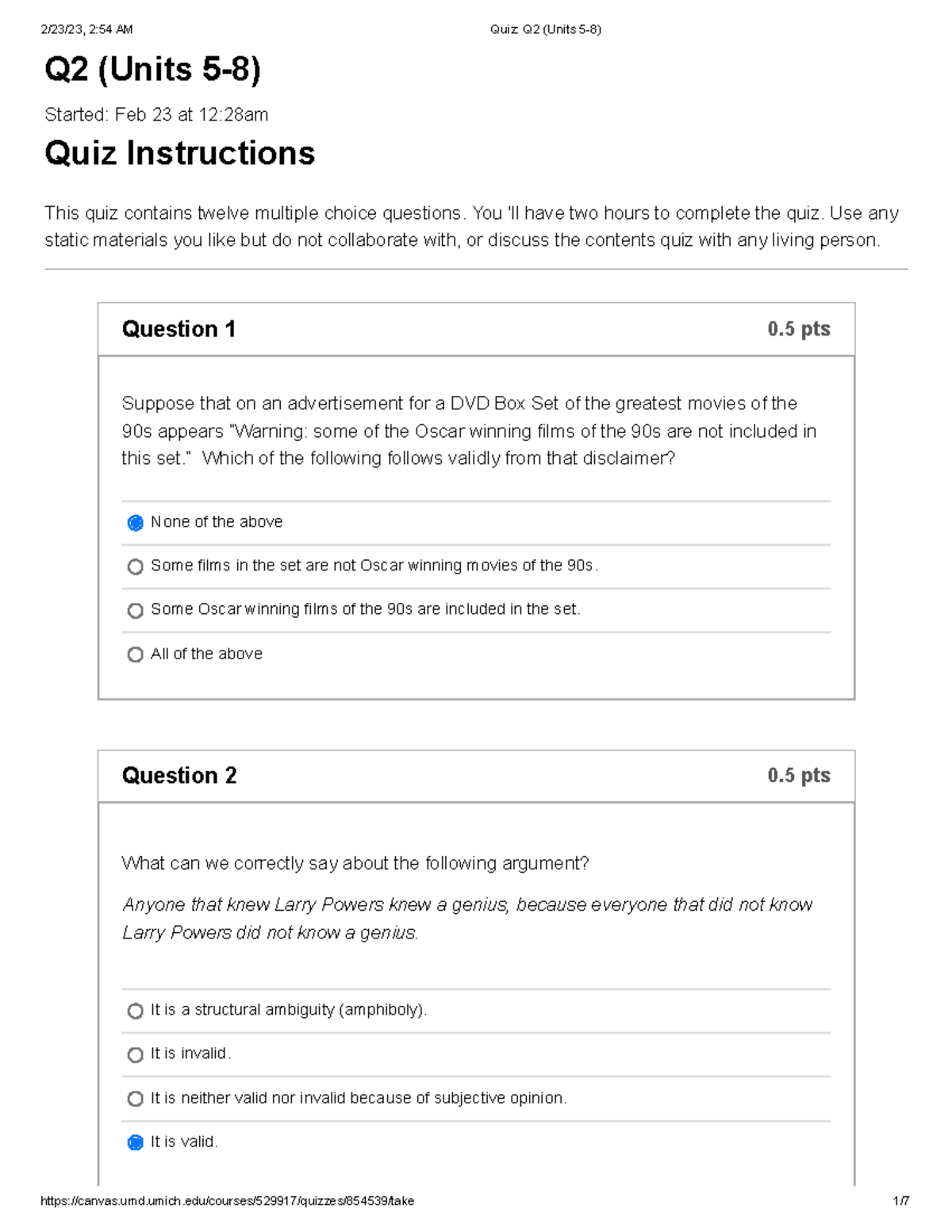 Attempt Quiz Q2 (Units 5-8) - Q2 (Units 5-8) Started: Feb 23 at 12:28am ...