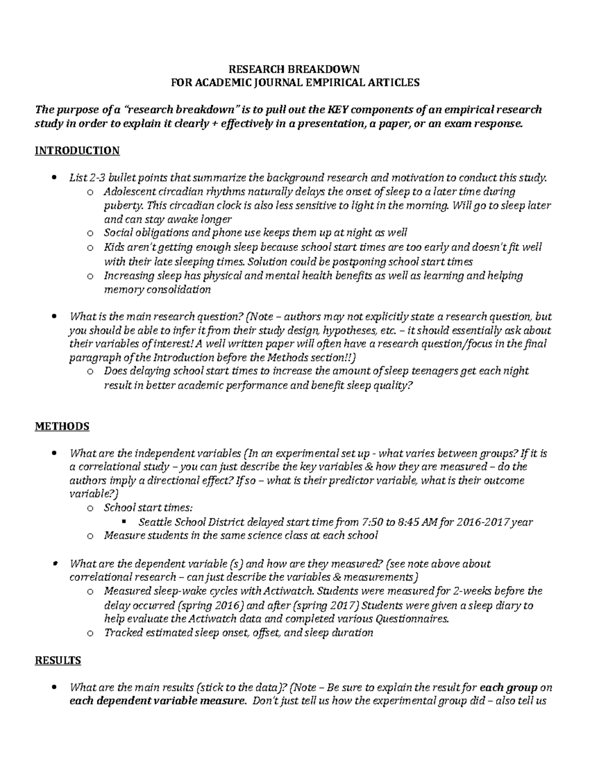 Psych Research Breakdown - RESEARCH BREAKDOWN FOR ACADEMIC JOURNAL ...
