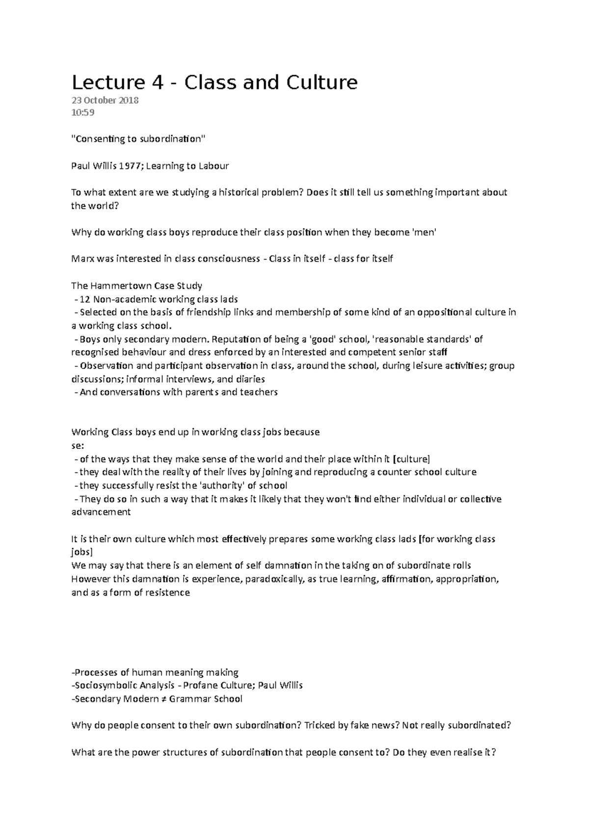 Lecture 4 - Class and Culture - Lecture 4 - Class and Culture 23 ...