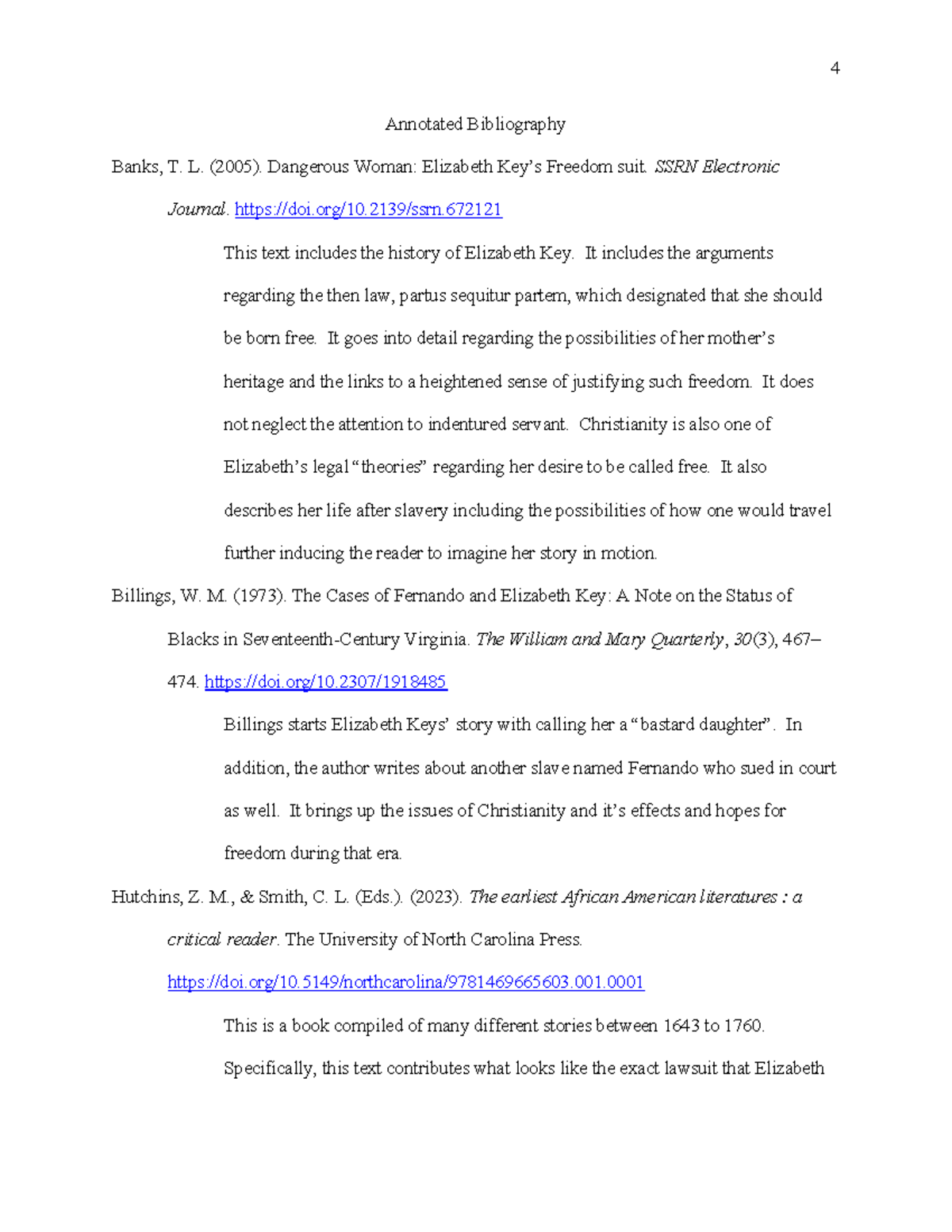 Linnea Anderson 889984810 Elizabeth KEYS Annotated Bibliography Updated ...