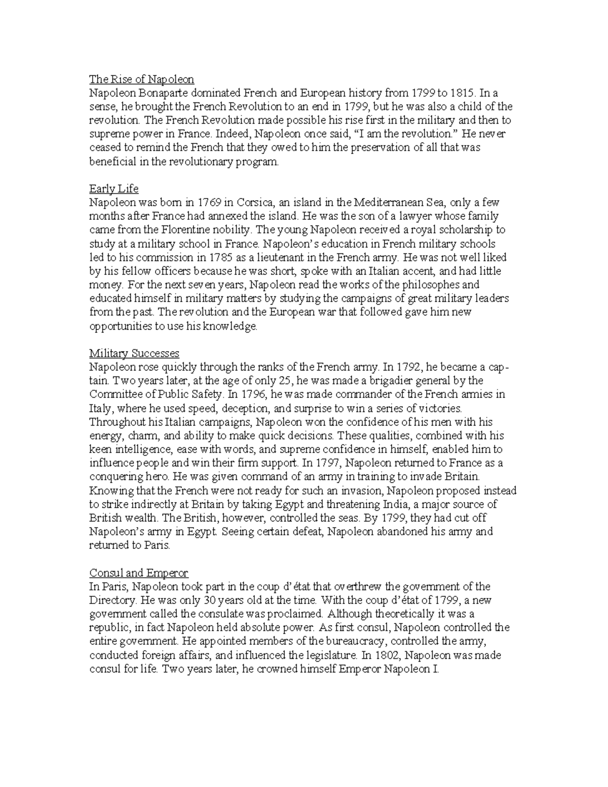 The Rise of Napoleon - The Rise of Napoleon Napoleon Bonaparte ...