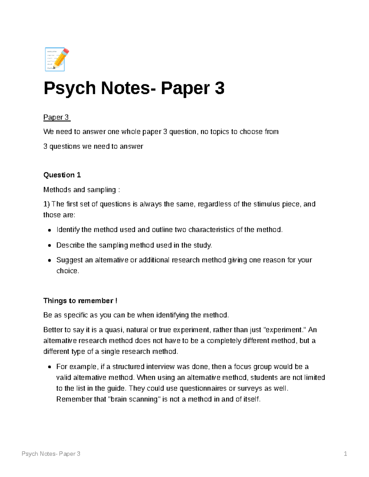 Psych Notes- Paper 3 - Describe the sampling method used in the study ...
