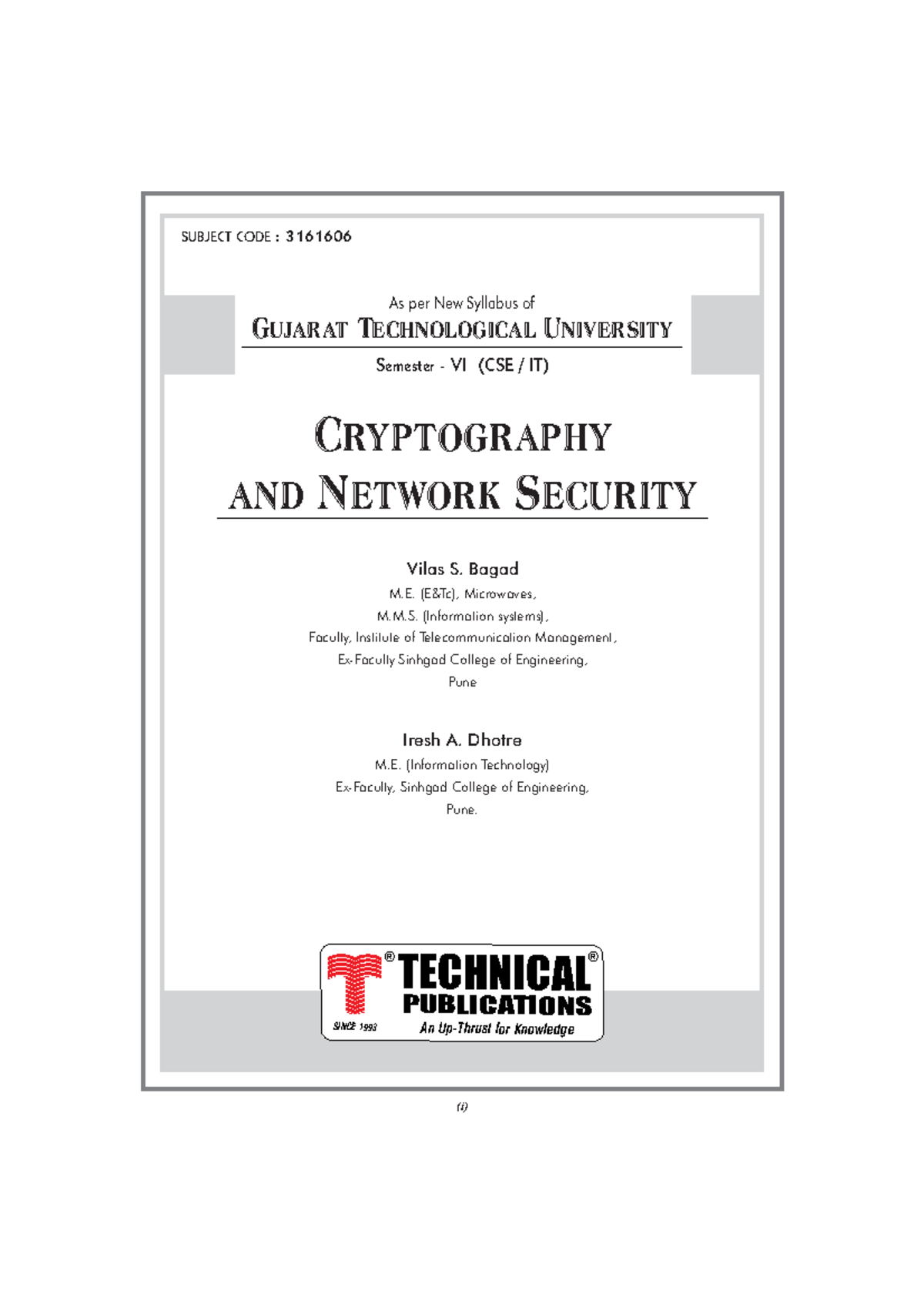 CNS - (i) SUBJECT CODE : 3161606 As per New Syllabus of Gujarat Technological University ...