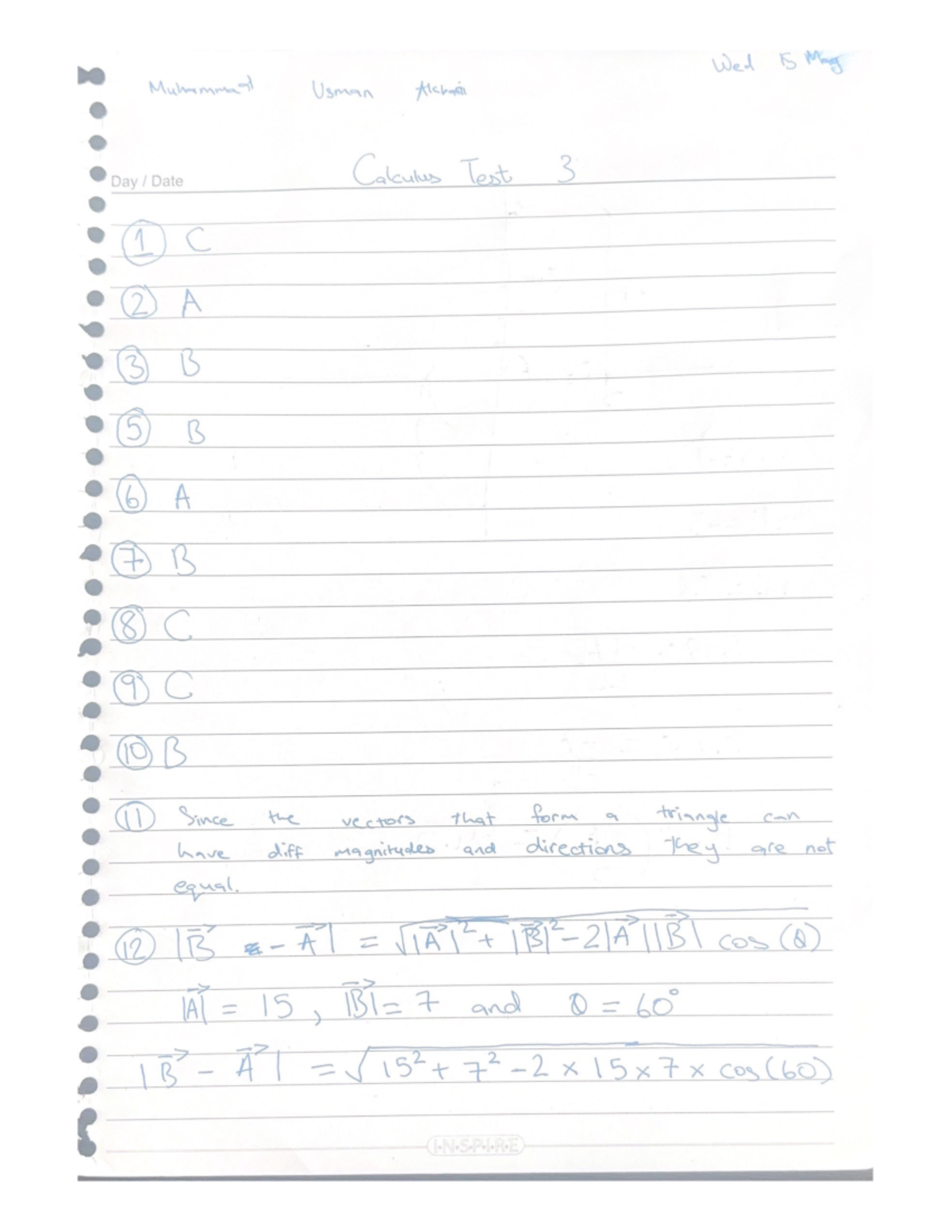 Calcusus Test 3 Usman Akbani - Wed 15 May Muhmam Usman Alchairi Day ...