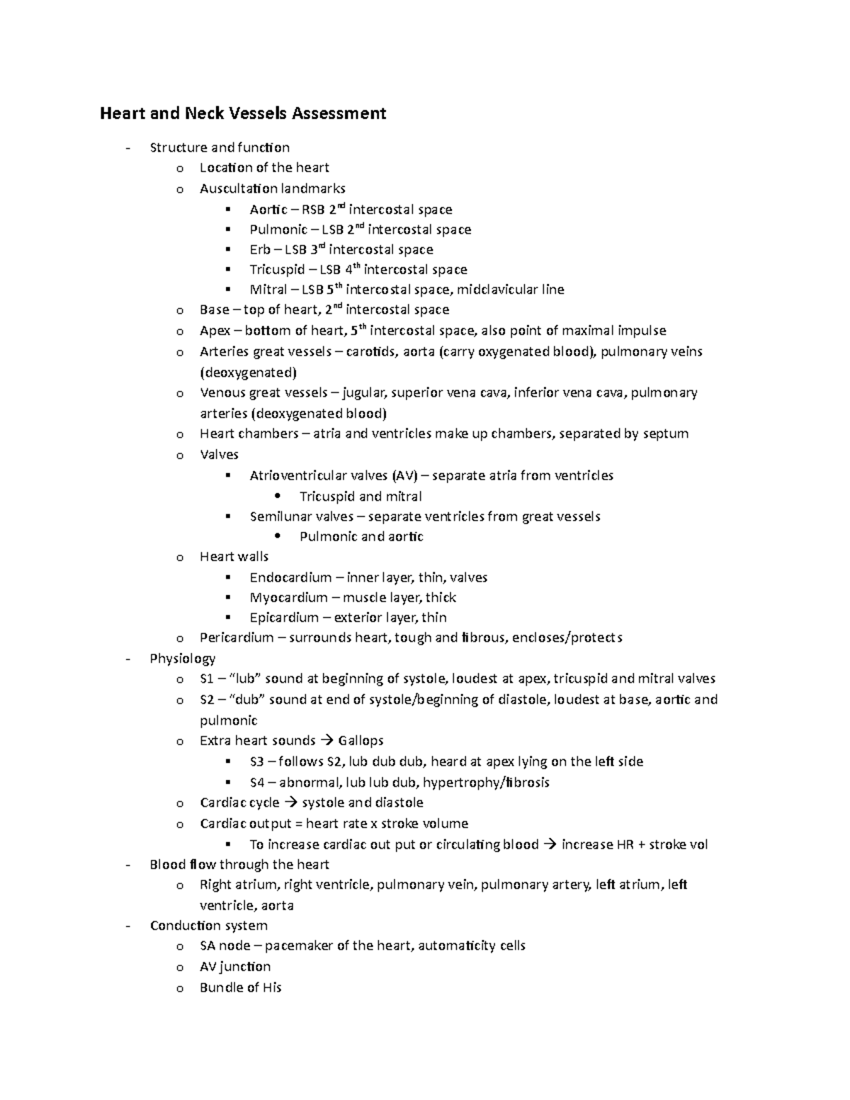 Health Assessment Studyguide Exam 3 - Heart and Neck Vessels Assessment ...