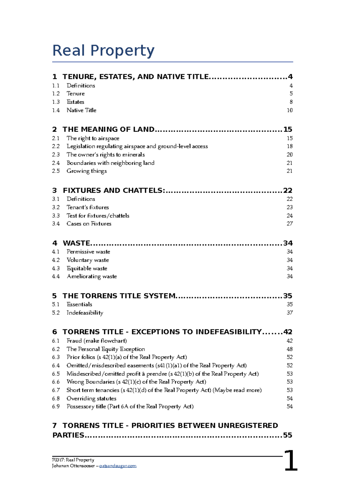 Real-property-notes - Summary Property - Real Property 1 TENURE ...