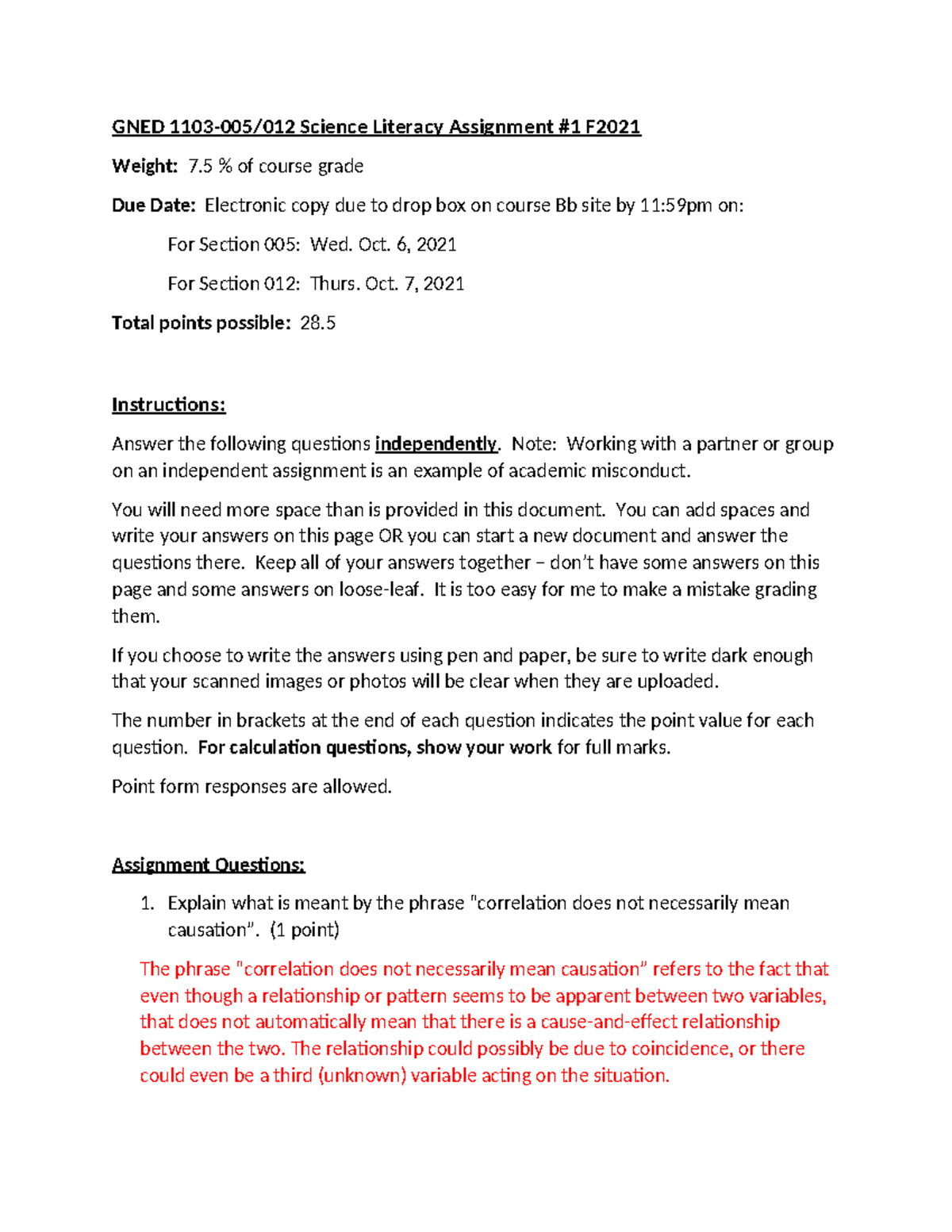GNED 1103 - Science Literacy Assignment #1 - GNED 1103-005/012 Science ...