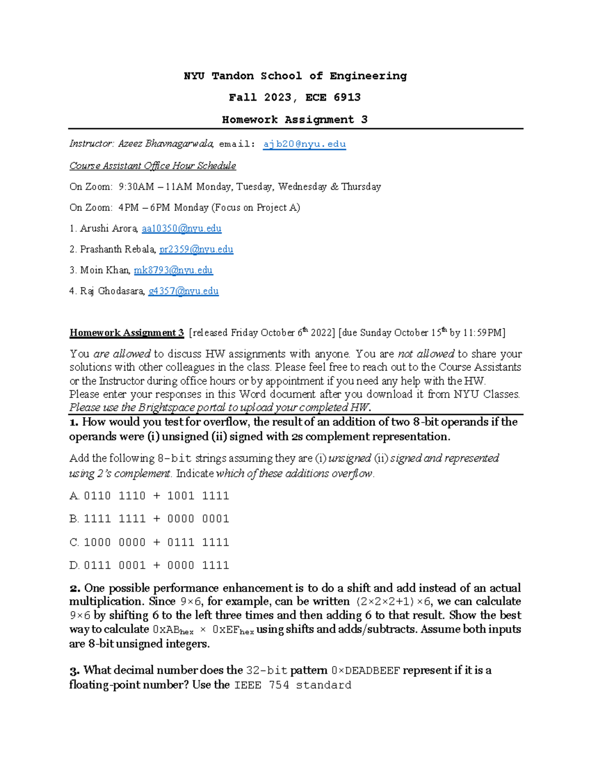HW 3 ECE 6913 - Computing Systems Architecture Homework 3 Personal Assignment - NYU Tandon ...