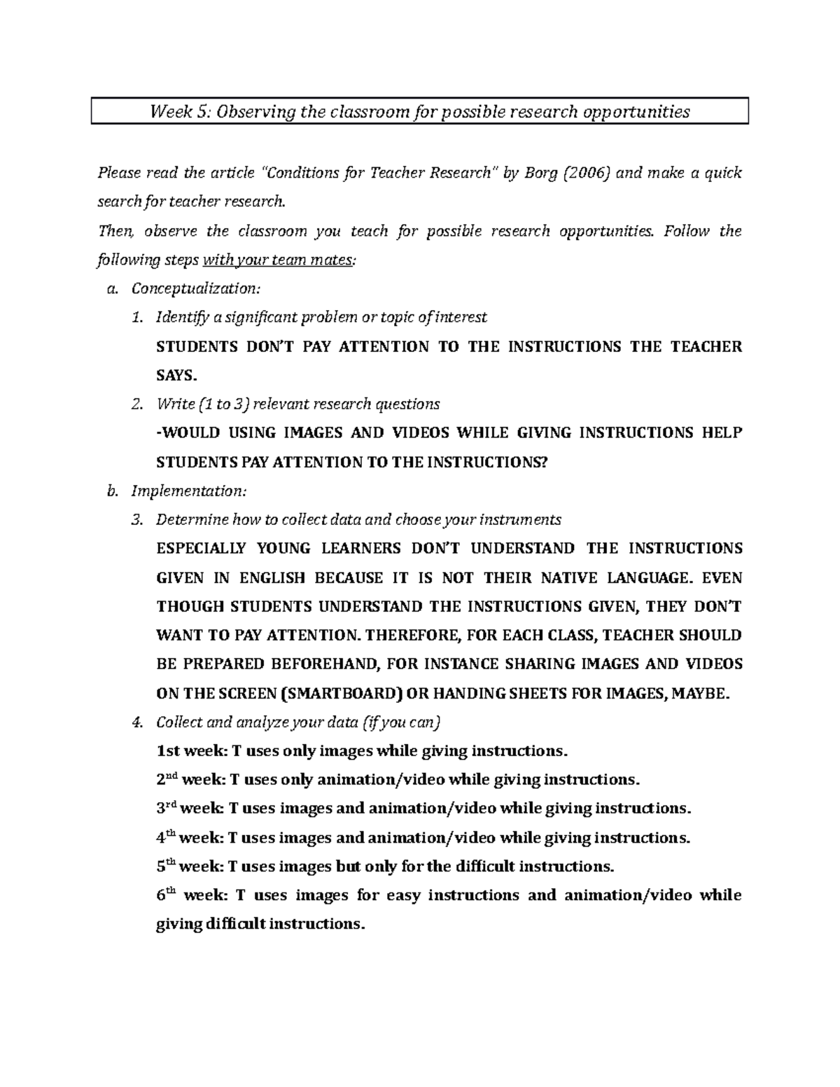 5. Teacher Research - eng - Week 5: Observing the classroom for ...