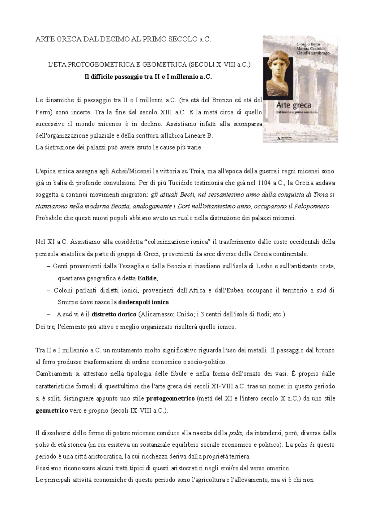 Arte greca - ARTE GRECA DAL DECIMO AL PRIMO SECOLO a. L'ETA ...