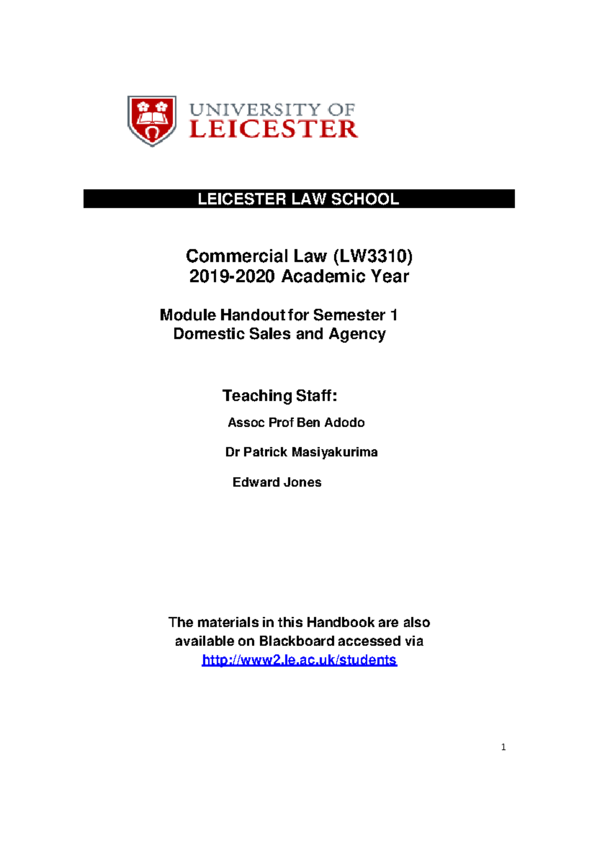Commercial Law Module Handout for Semester 1 - Studocu