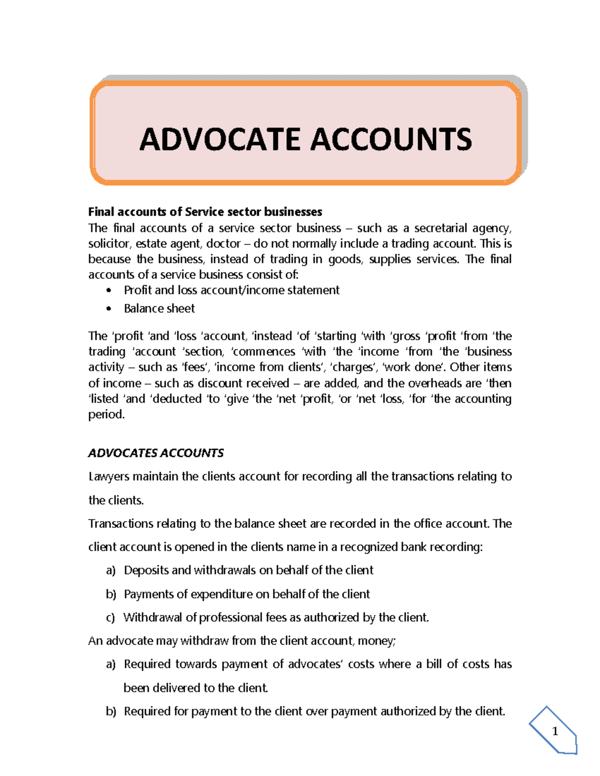 Accounts of advocates - Accounting notes for lawyers - - Studocu
