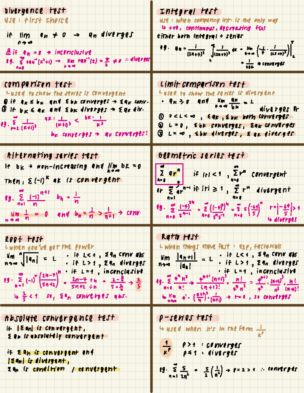 Calc2 summary - Divergence test Integral test use : first choice use ...