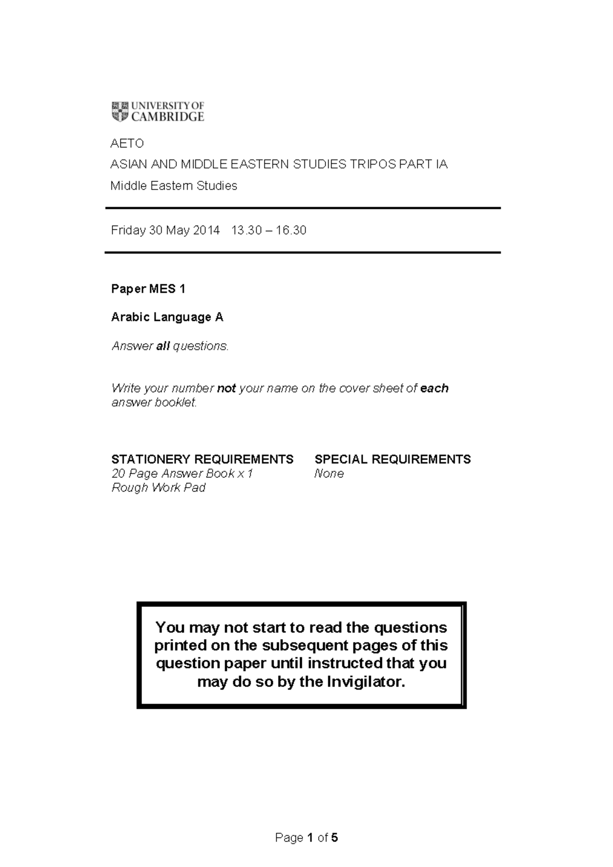 Exam 2014, questions - ! ! ! AETO ASIAN AND MIDDLE EASTERN STUDIES ...