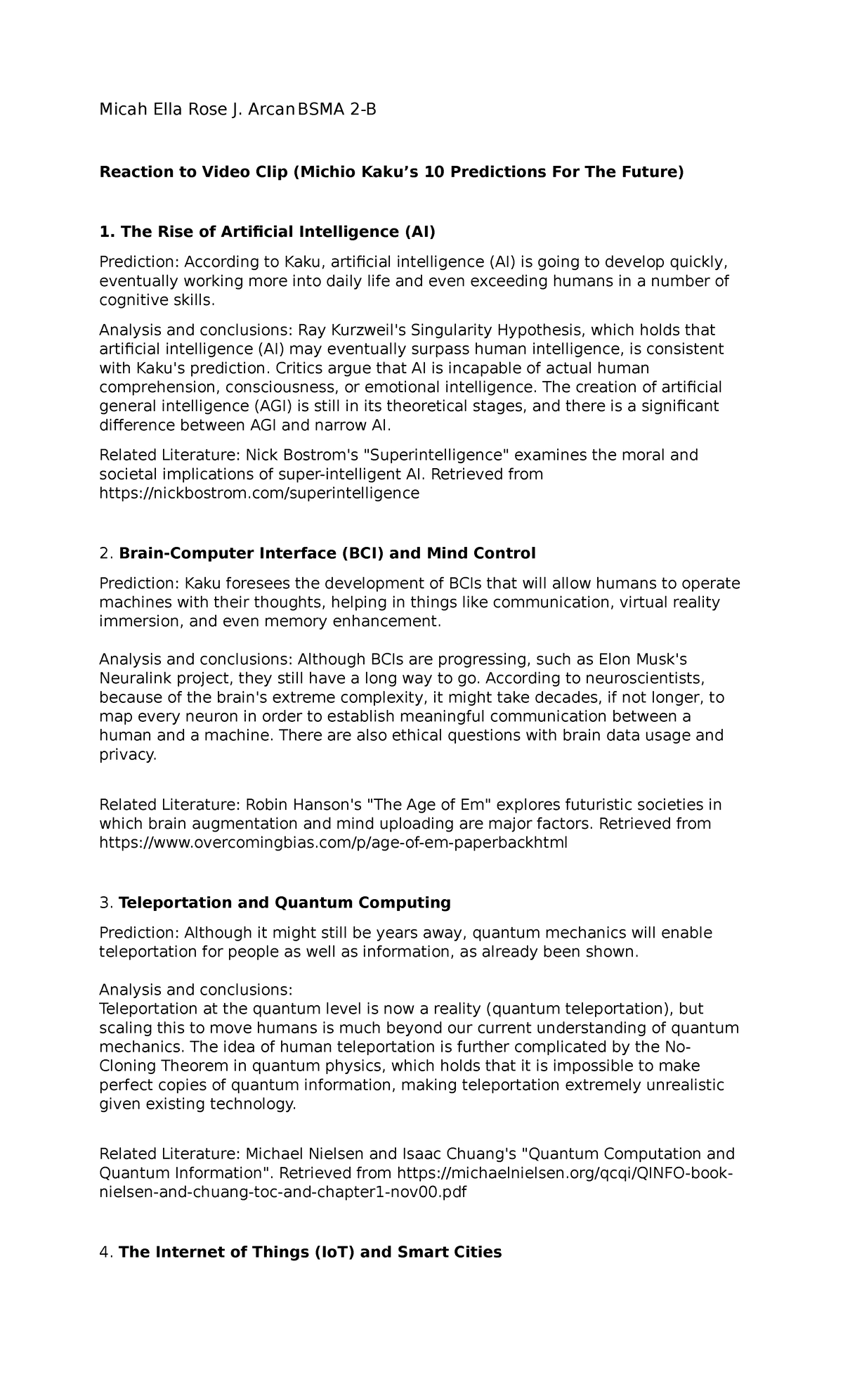 Arcan - BSMA 2B - Activity - Micah Ella Rose J. Arcan BSMA 2-B Reaction to Video Clip (Michio ...