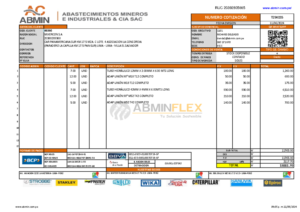 Cotizacion Abmin T234155 Mixercon - abmin.com/ 11/06/ DATOS DEL CLIENTE ...