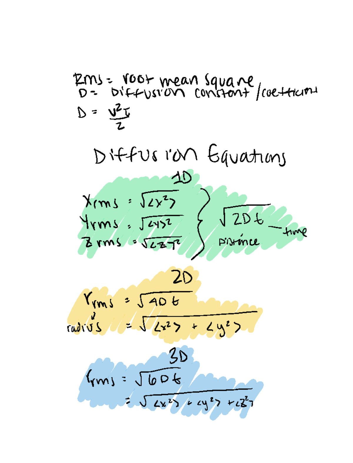 PHYS 131 Notes copy - Rms root mean square D Diffusion constant ...