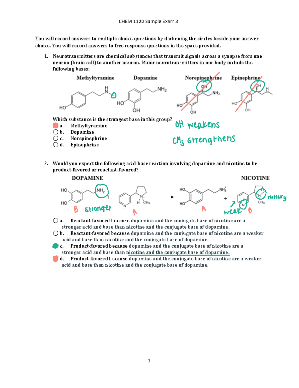 CHEM+1120+Sample+Exam+3 - CHEM 1120 Sample Exam 3 You will record ...