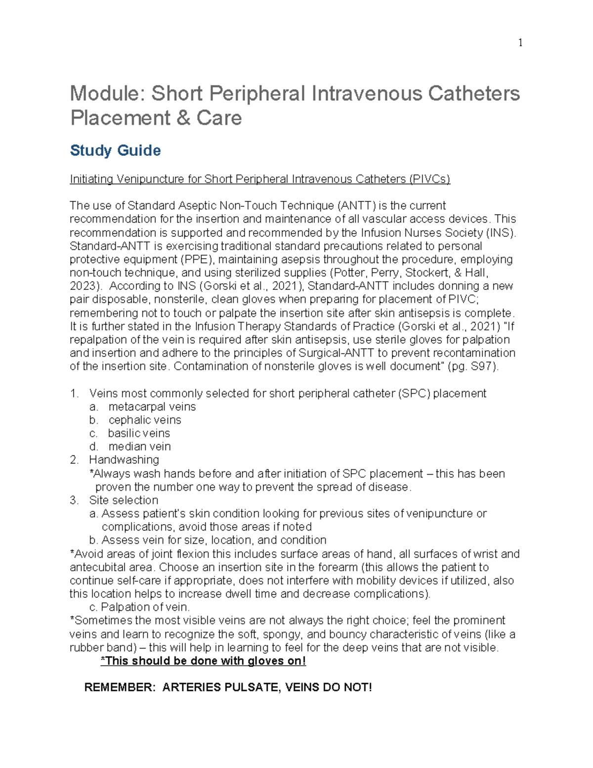 Fund-Short Peripheral Vascular Access Study Guide - Module: Short ...