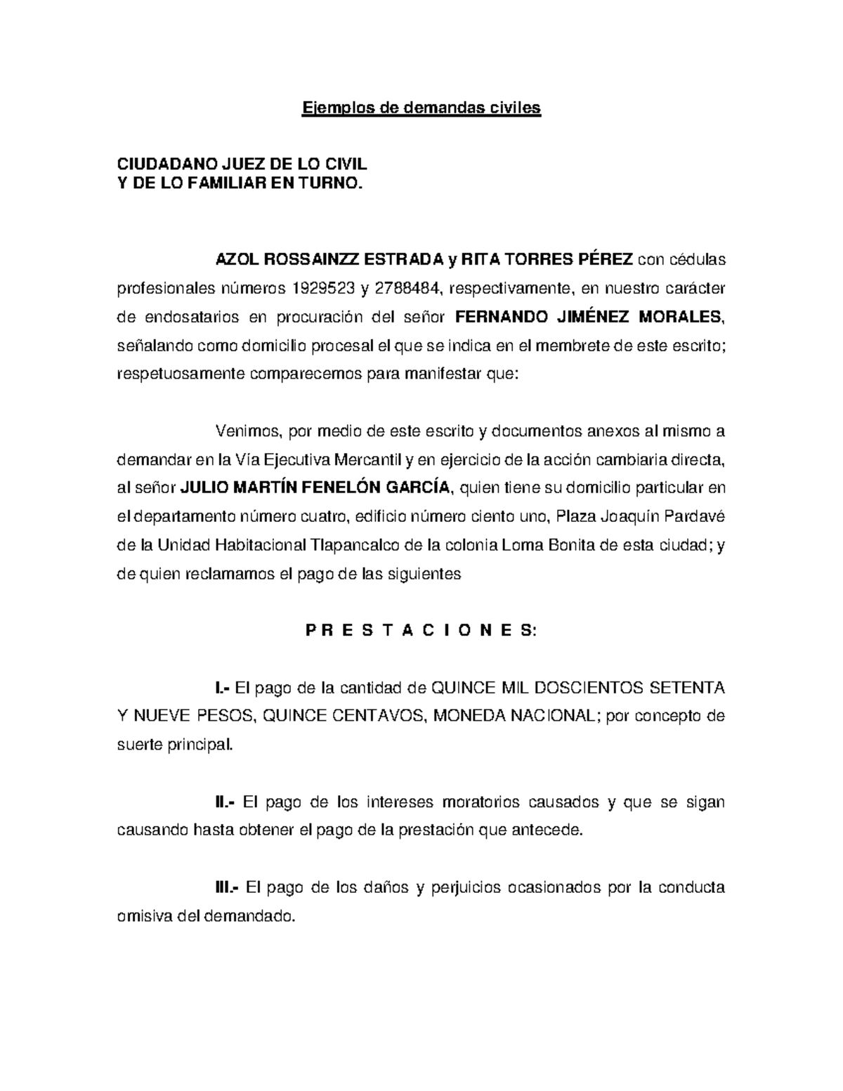 Ejemplos de demandas civiles - Ejemplos de demandas civiles CIUDADANO ...