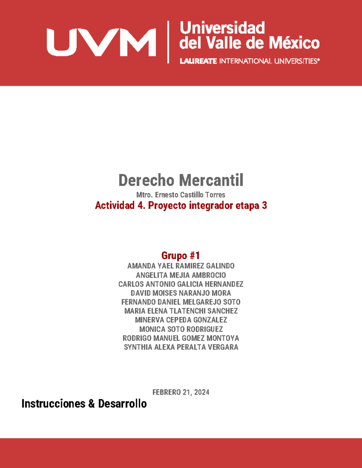 Actividad 4. Proyecto integrador etapa 3 - Derecho Mercantil Mtro. Ernesto Castillo Torres ...