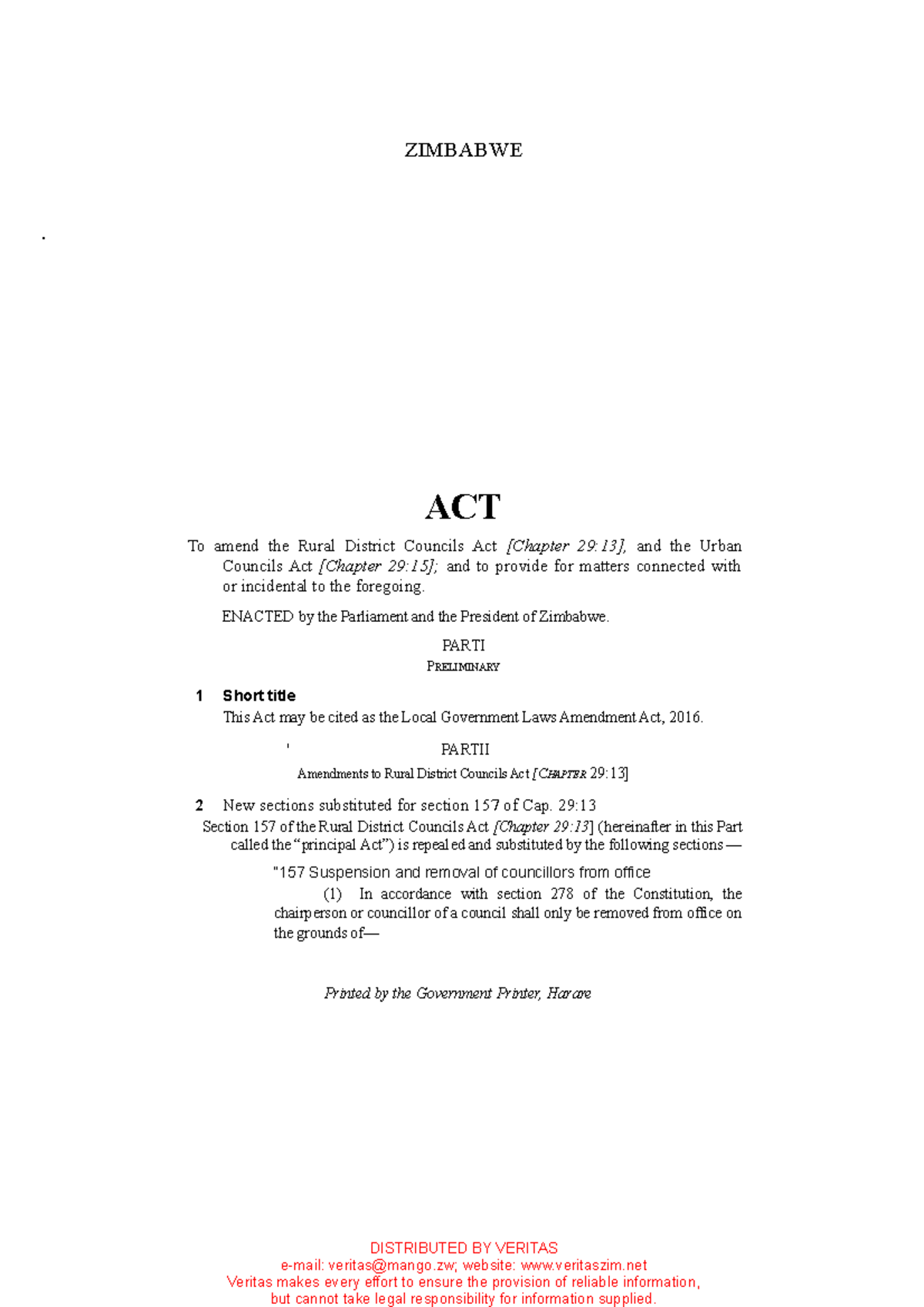 Local Government Laws Amendment Act, 2016 0 - ZIMBABWE ACT To amend the ...