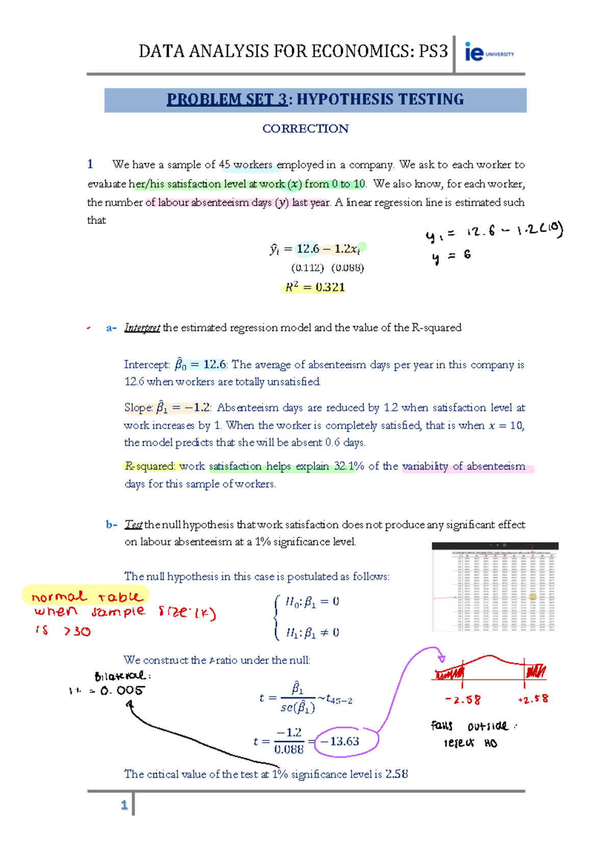 3. Problem Set 3 - ! PROBLEM SET 3: HYPOTHESIS TESTING CORRECTION 1 We ...
