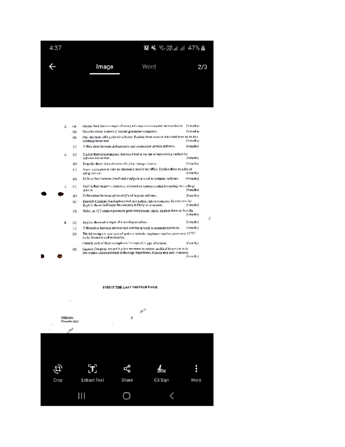 ICT NOV 2022(PDF) - ICT QUESTIONS - 4:37 LTE1 .Il Vo)) ml Image Word 5 ...
