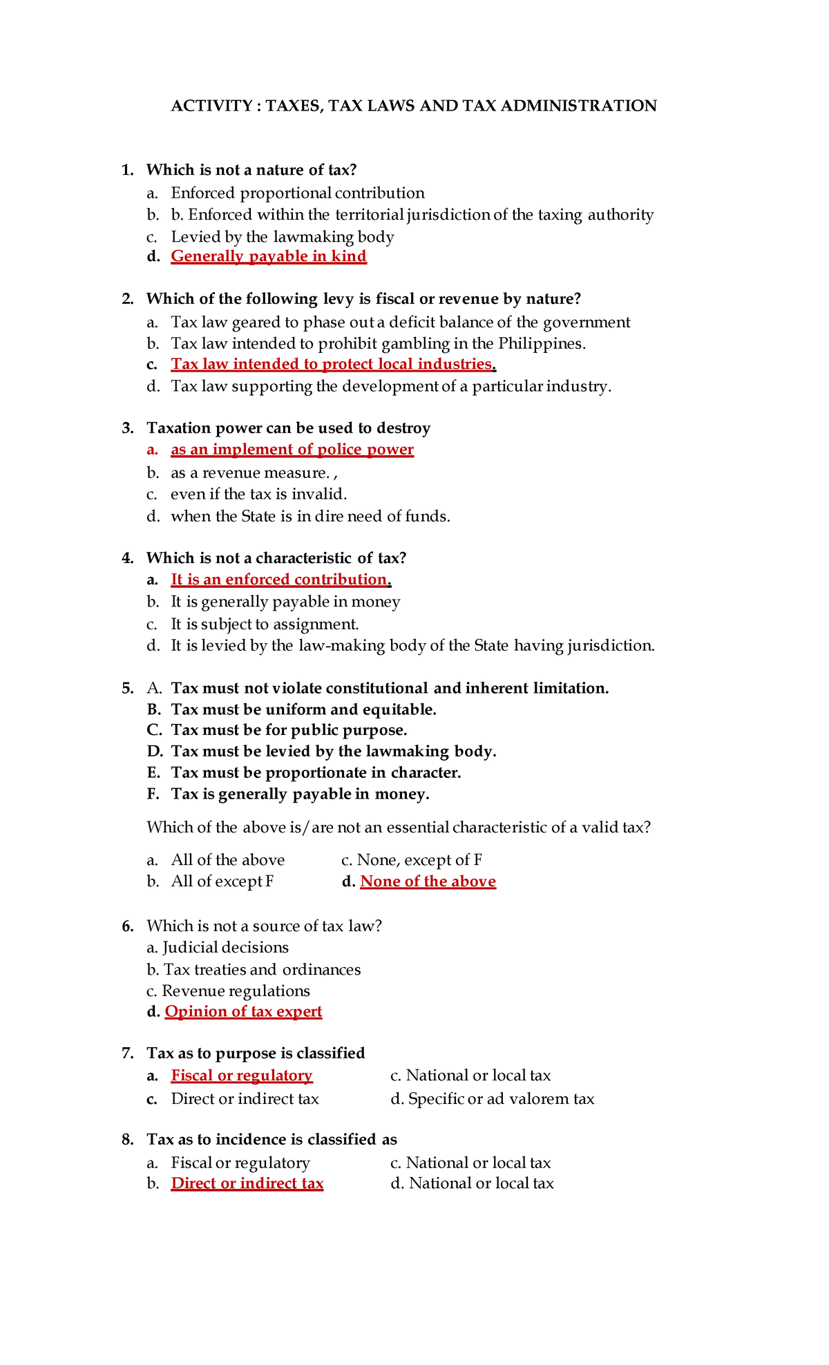 Activity TAX- Admins-1 - ACTIVITY : TAXES, TAX LAWS AND TAX ...