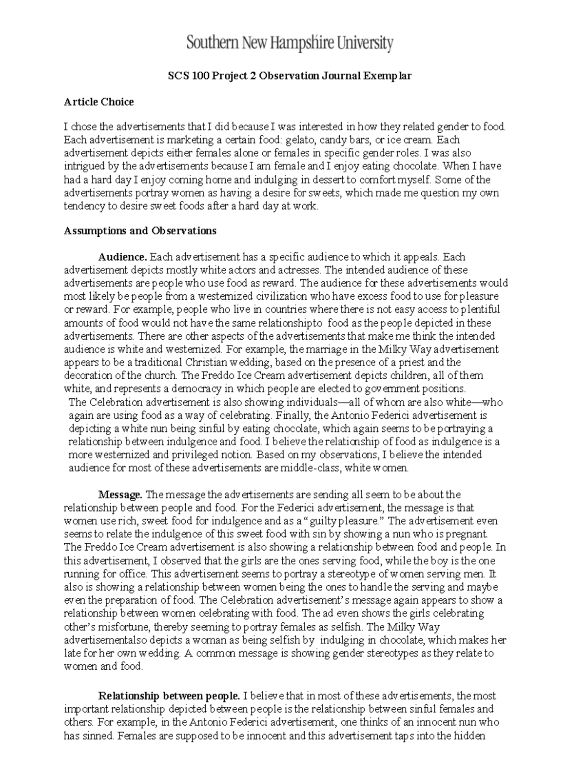 SCS 100 Project 2 Observation Journal Exemplar - SCS 100 Project 2 ...