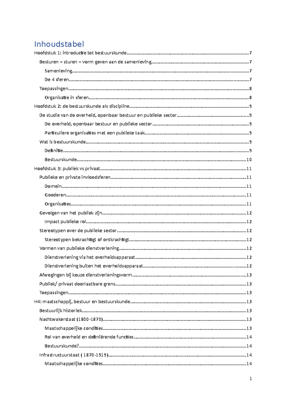 Samenvatting - Inhoudstabel Hoofdstuk 1: introductie tot - Studocu