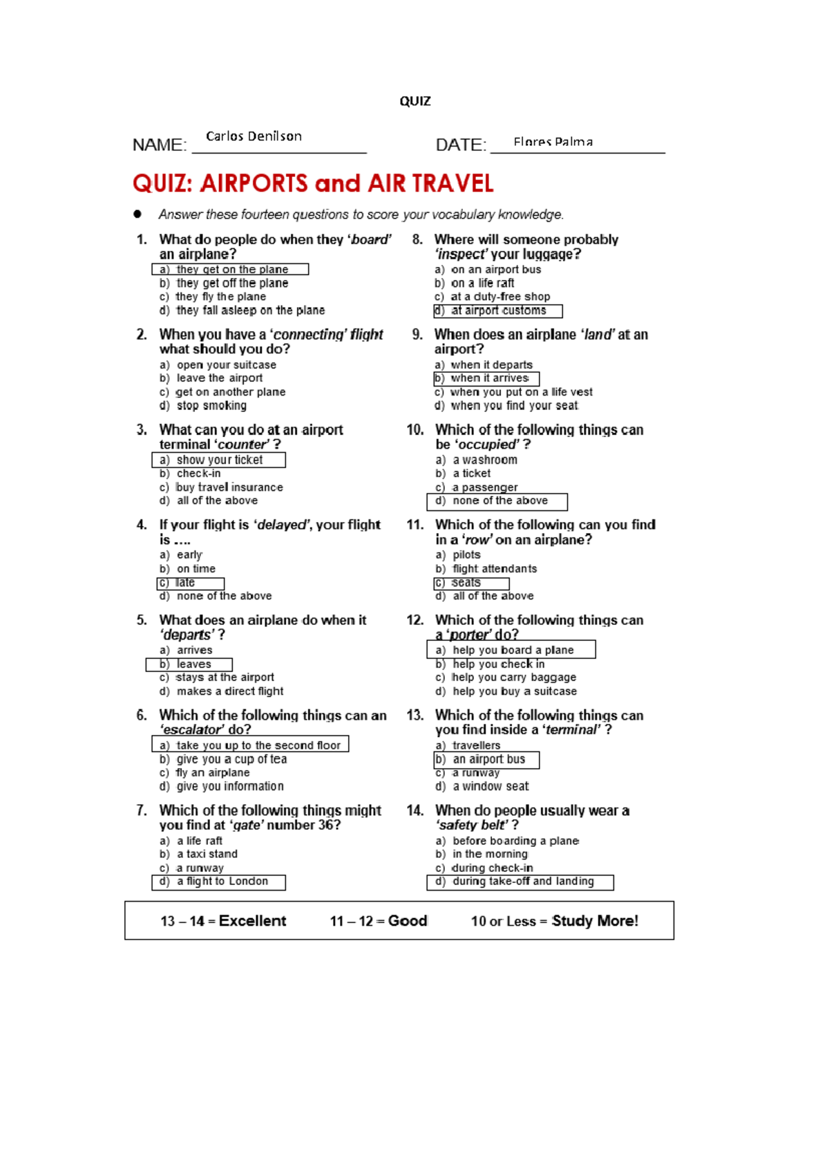 Palma Carlos quiz-airport and air travel worksheet - Inglés II - QUIZ ...