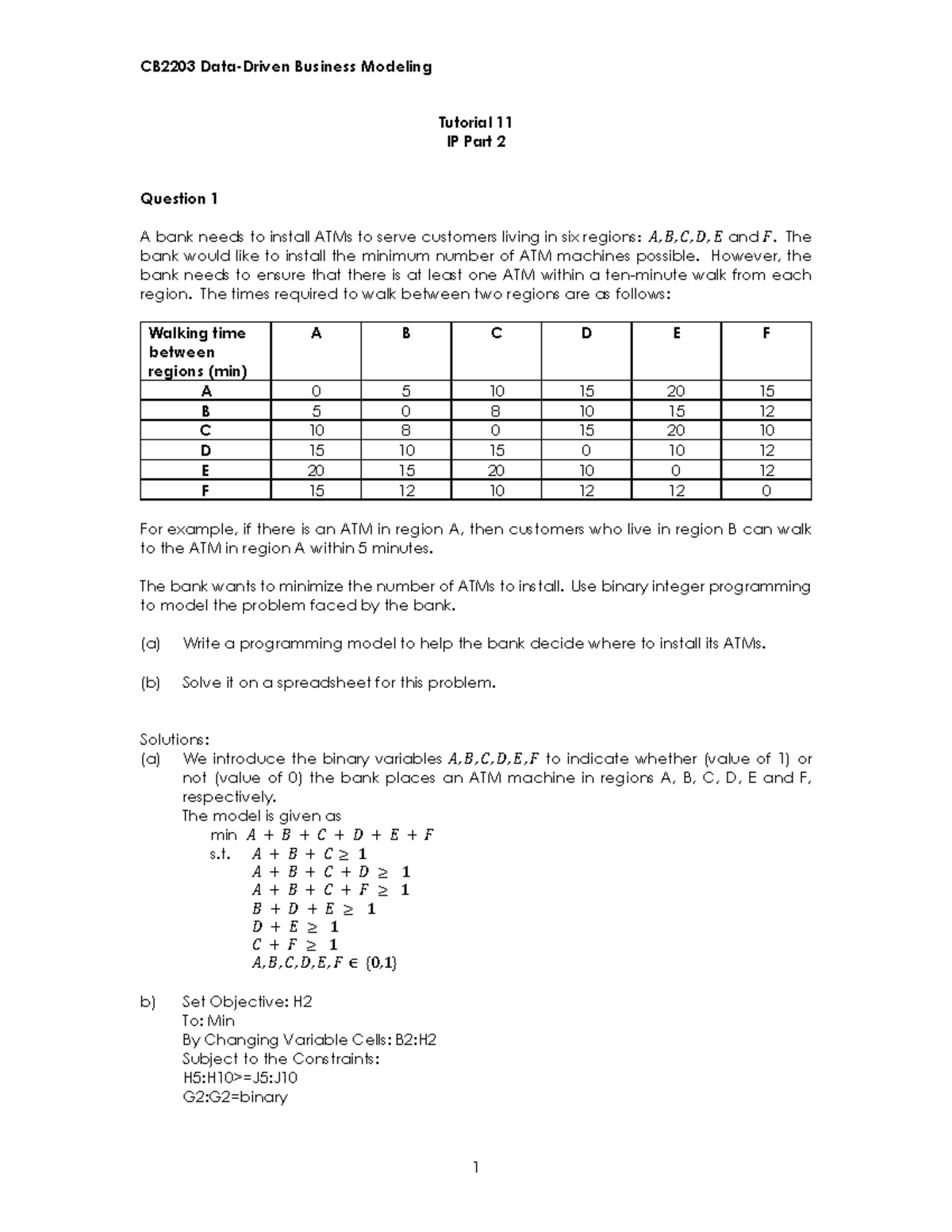 Tutorial 11 IP Part 2 Solutions - Tutorial 11 IP Part 2 Question 1 A ... Tutorial 11 IP Part 2 Solutions - Tutorial 11 IP Part 2 Question 1 A ...