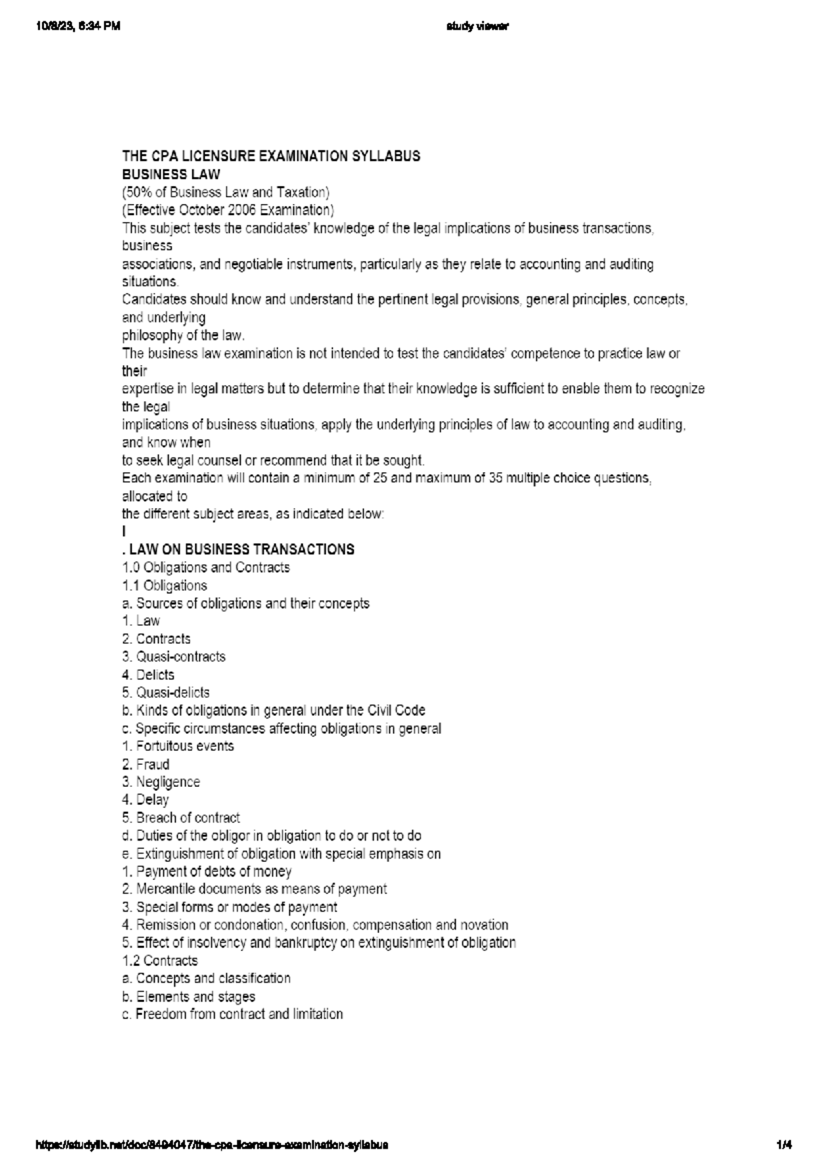 THE CPA Licensure Examination Syllabus - BS Accountancy - Studocu