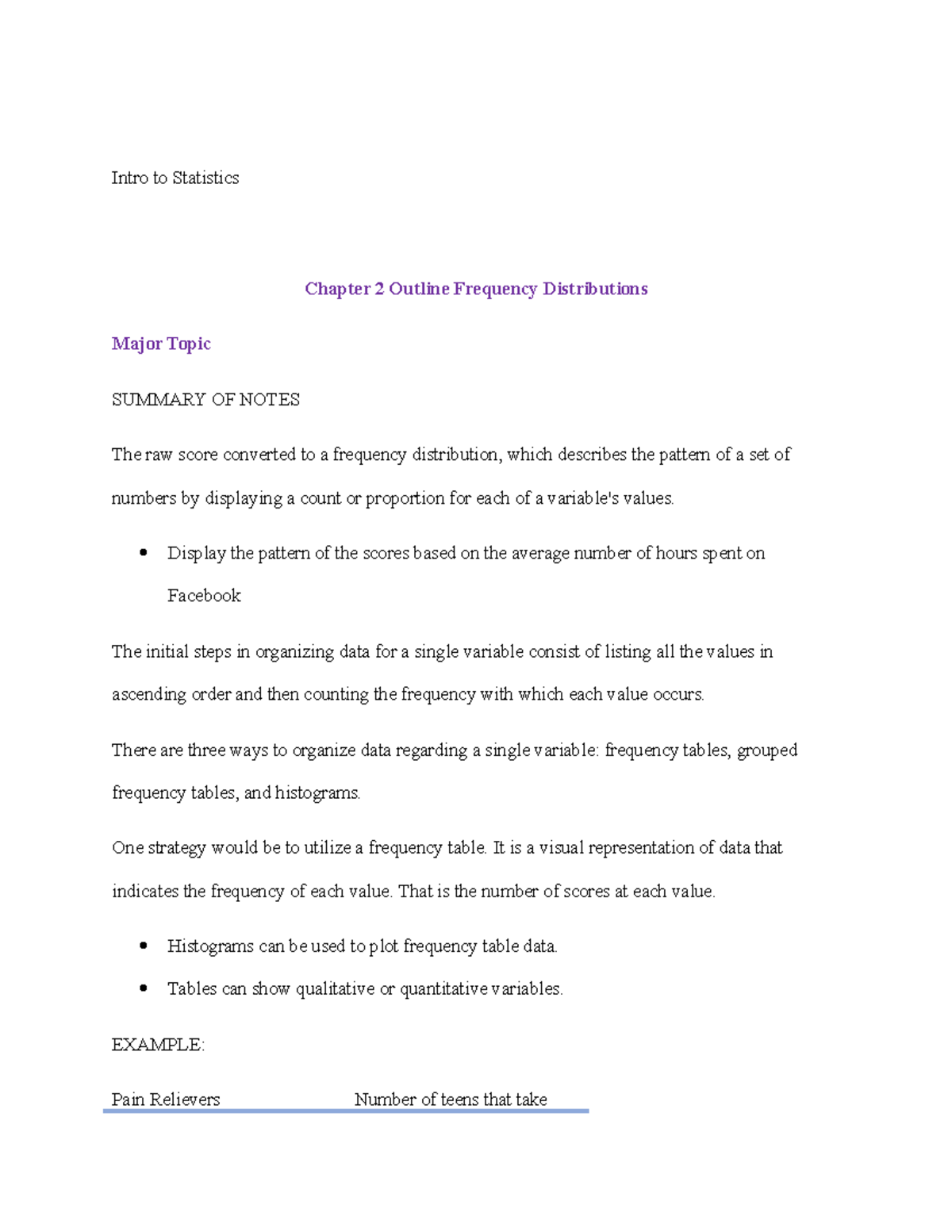 Chapter 2 Outline Frequency Distributions - Intro to Statistics Chapter ...