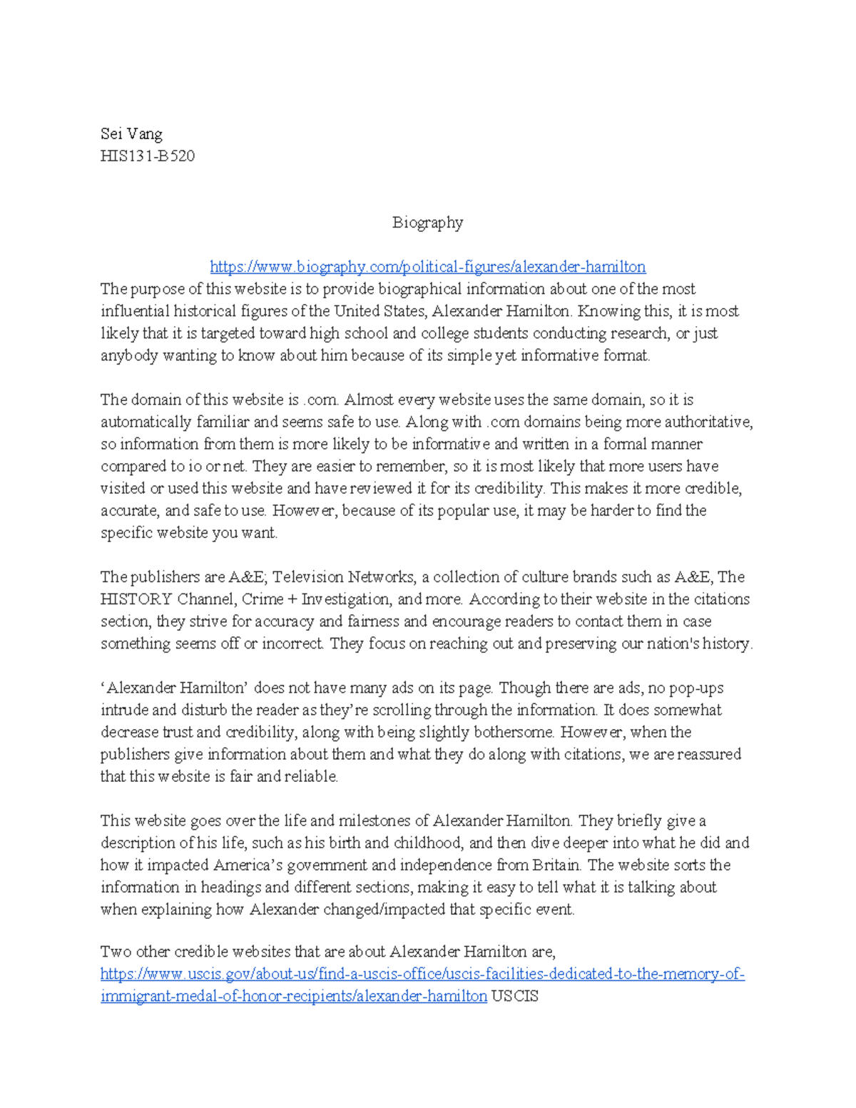SA Internet Research Alexander Hamilton - Sei Vang HIS131-B Biography ...