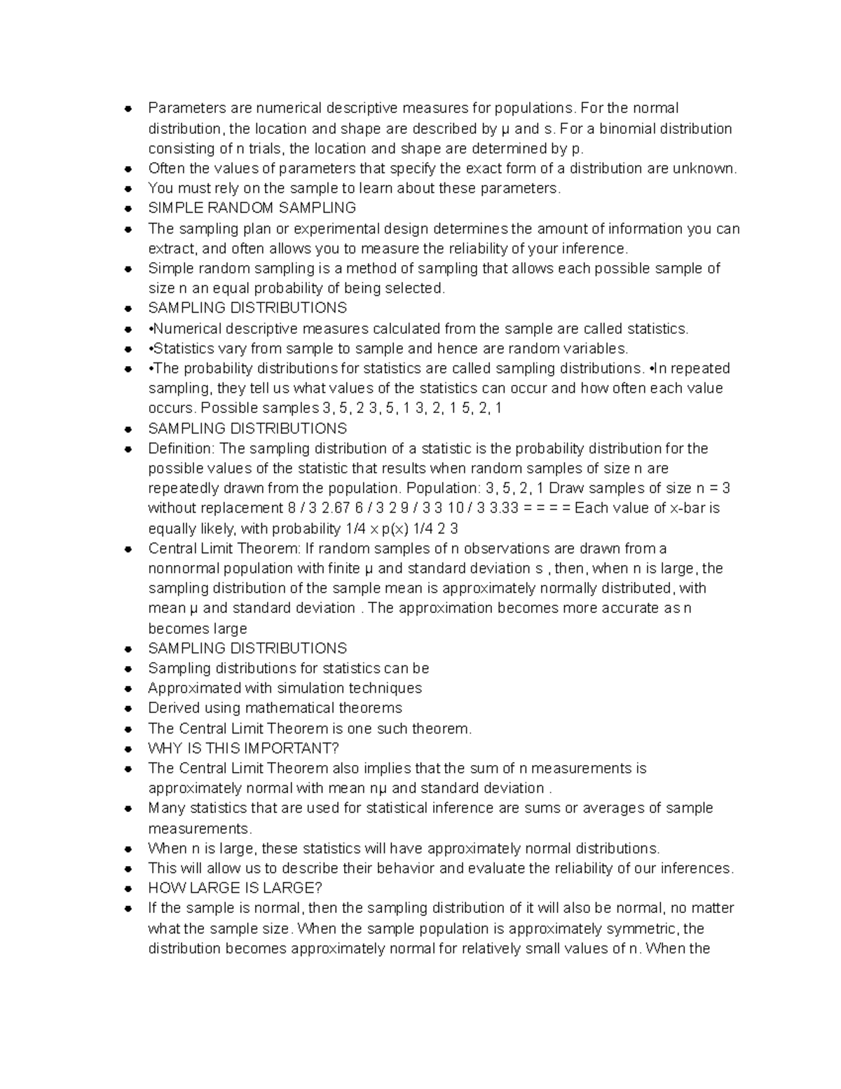 Ch6 - study these to understand ch 6 stats - Parameters are numerical ...