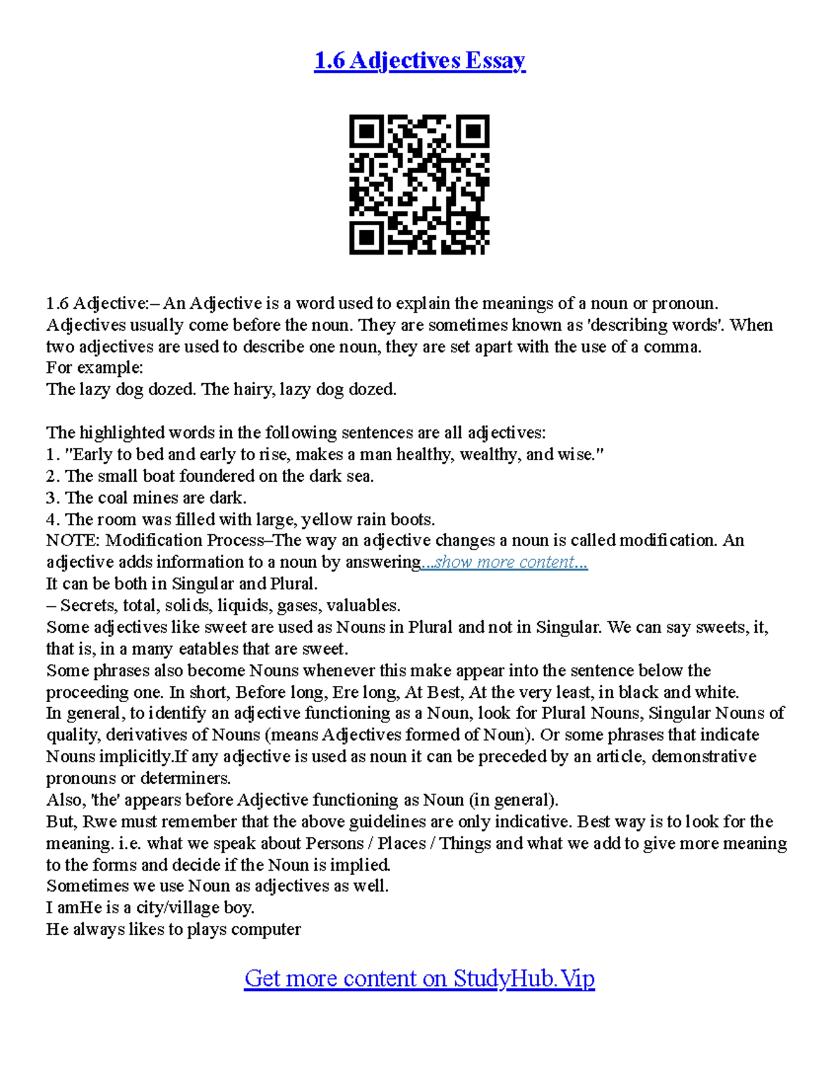 Good Adjectives For Essays - 1 Adjectives Essay 1 Adjective:– An ...