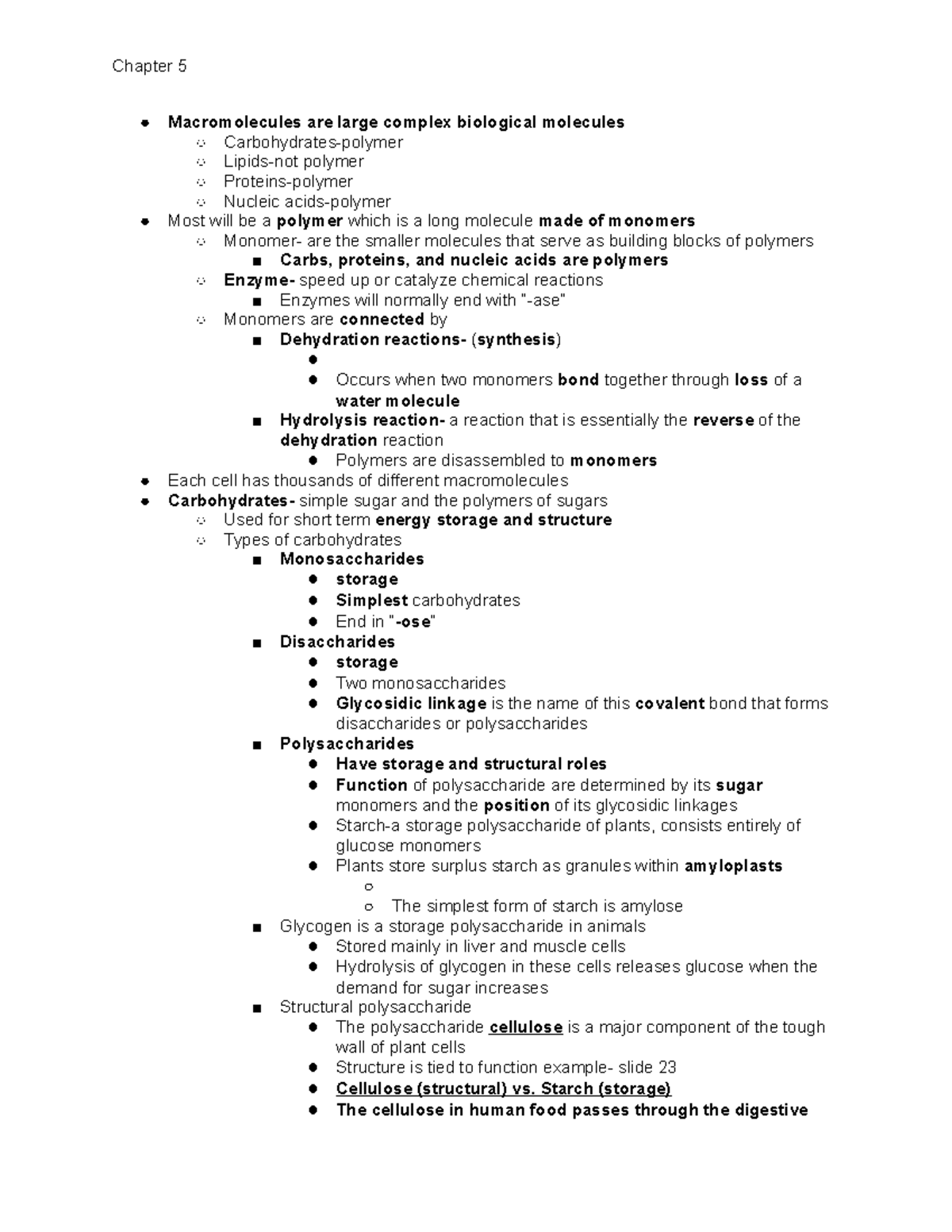 BIO Lecture 5 - chapter 5 notes - Macromolecules are large complex ...