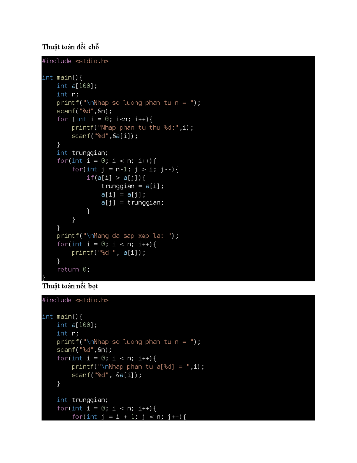 Thuat toan - bài tập nhóm - Thuật toán đổi chỗ #include int main(){ int a[ 100 ]; int - Studocu