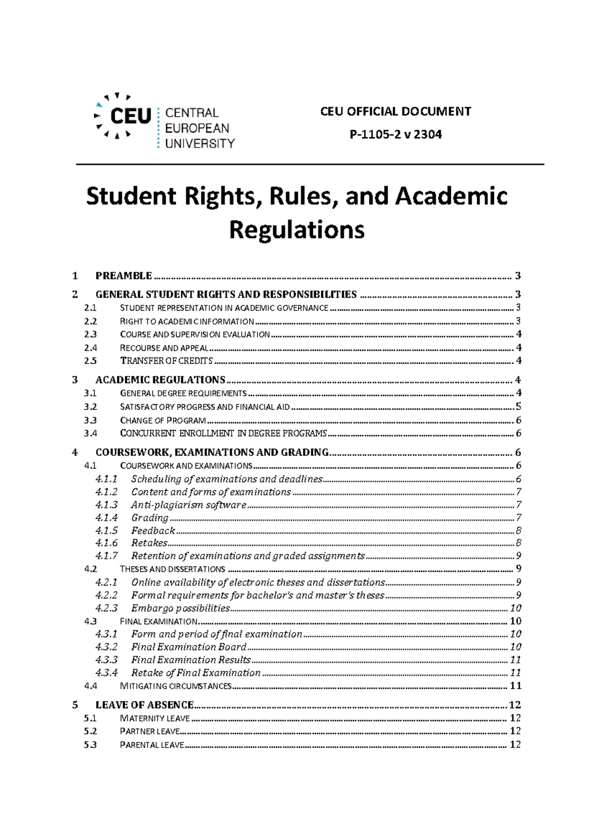 Education - CEU OFFICIAL DOCUMENT Student Rights, Rules, and Academic ...