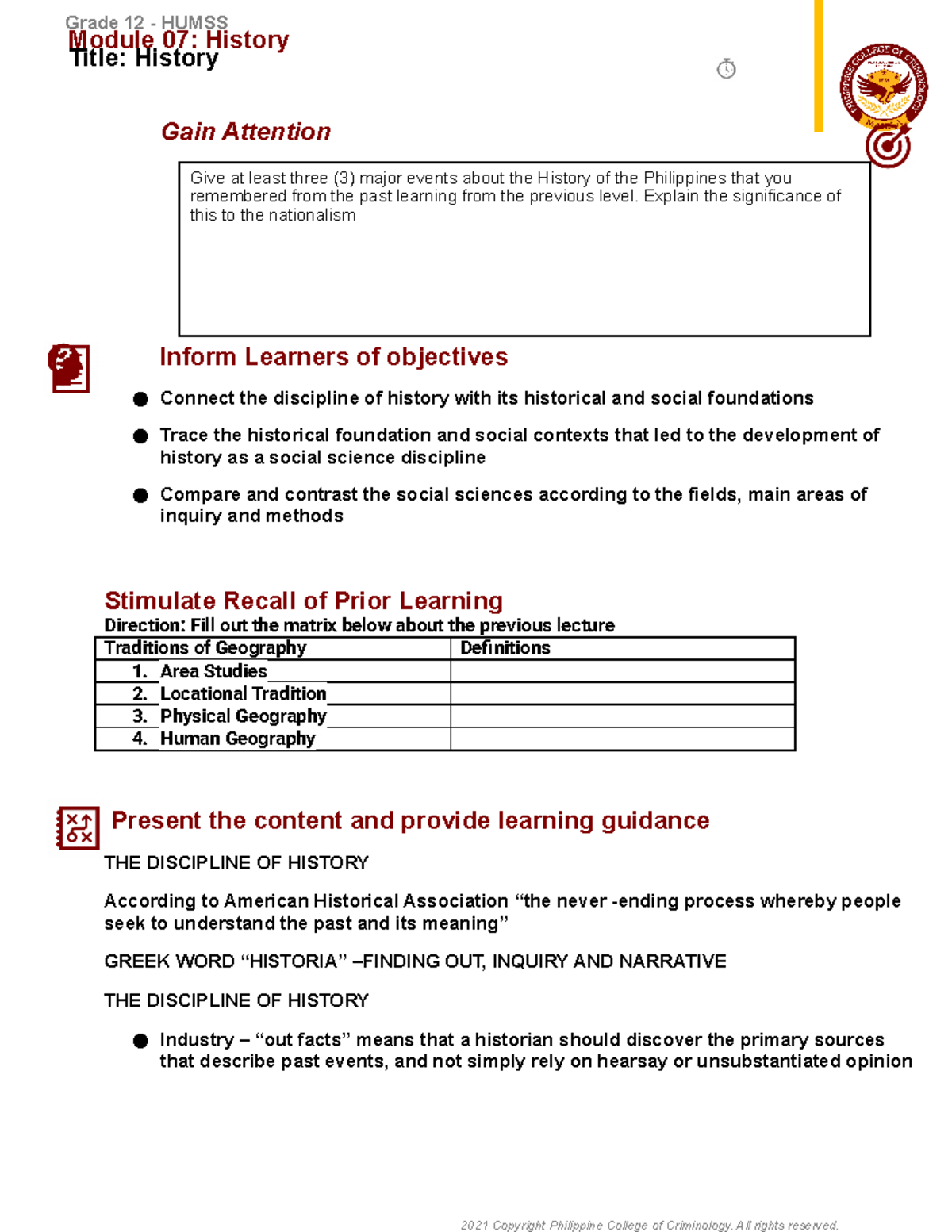 DISS WEEK 13 Module - Learning materials - Gain Attention Inform ...