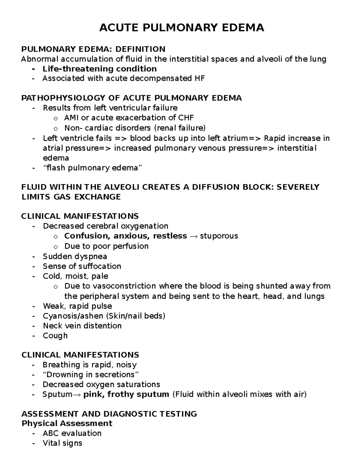 Week 2 Acute Pulmonary Edema - Read-Only - ACUTE PULMONARY EDEMA ...