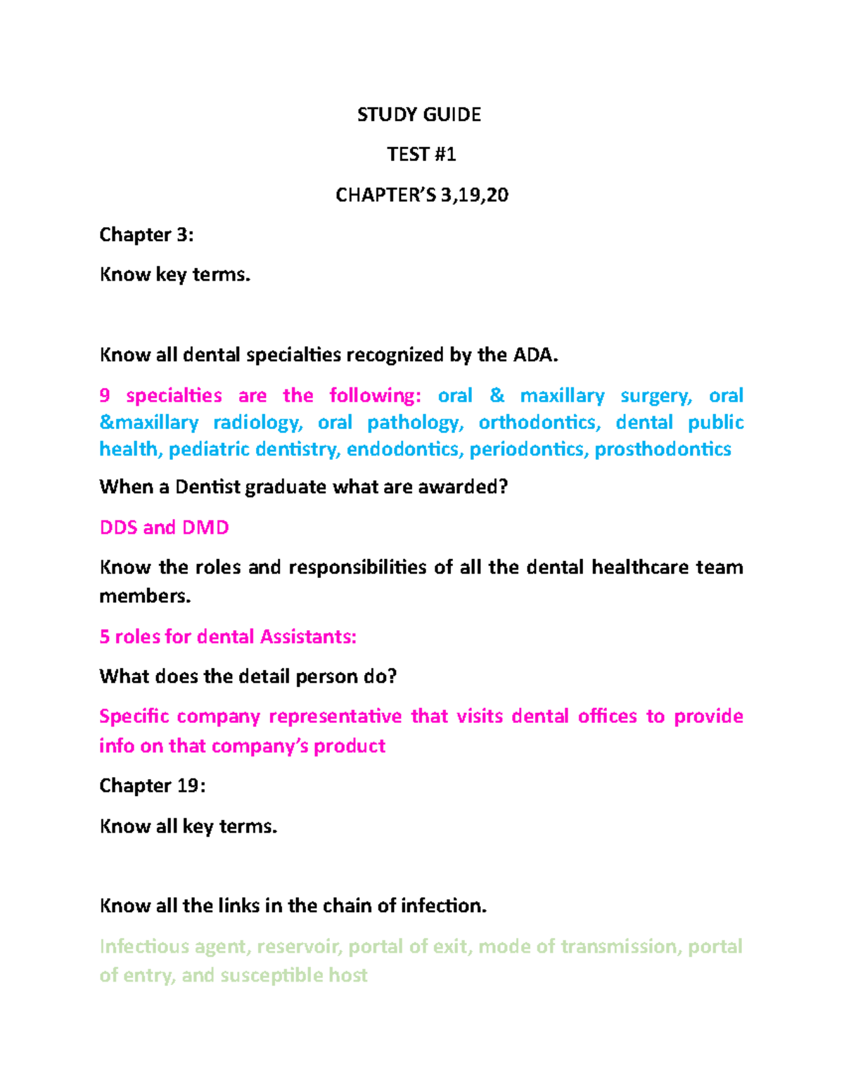 Study Guide Test one - STUDY GUIDE TEST CHAPTER’S 3,19, Chapter 3: Know ...