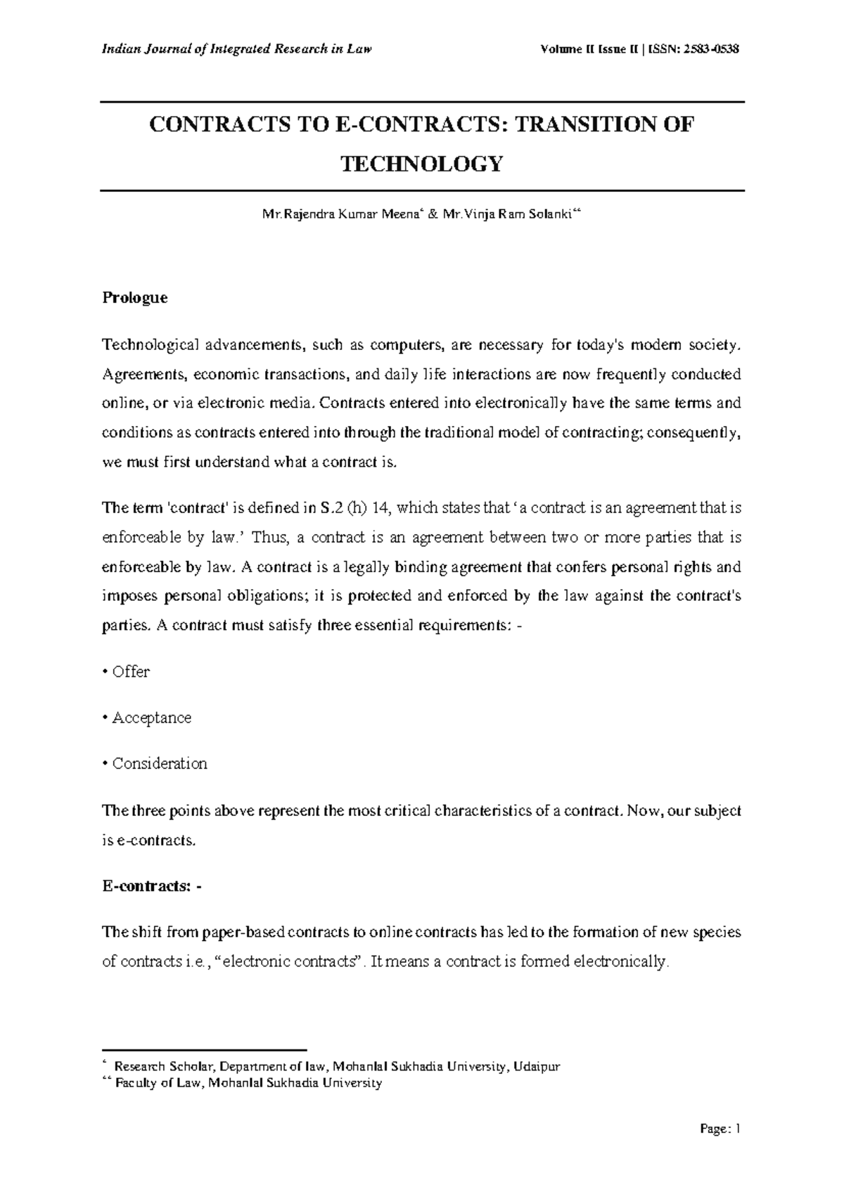 Contracts TO E Contracts Transition OF Technology - CONTRACTS TO E ...