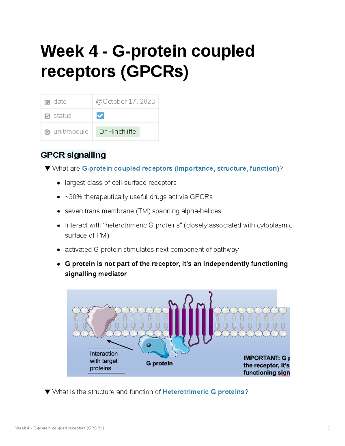 Week 4 - G-protein coupled receptors (GPCRs) 6 - Week 4 - G-protein ...